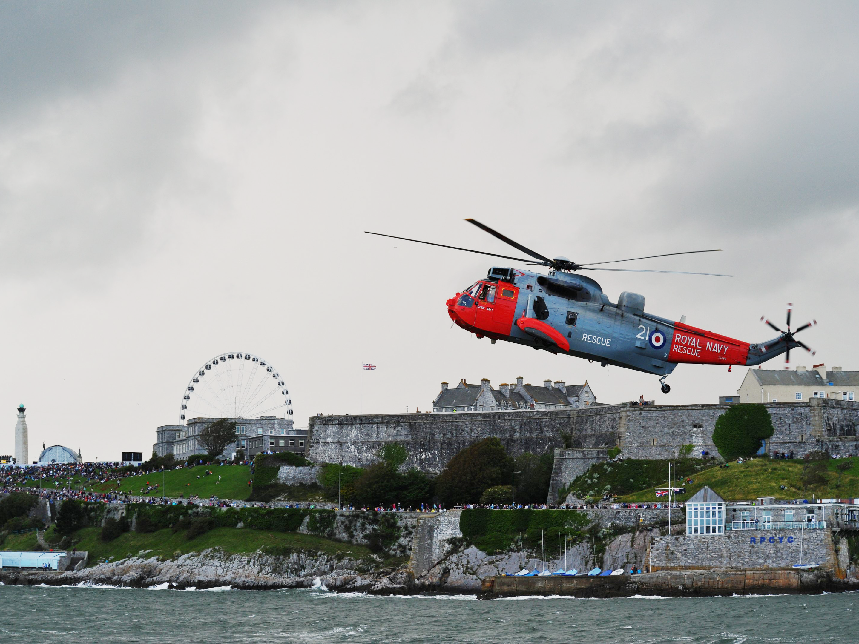 Royal Navy Sea King (SAR) Helicopter Over Plymouth Sound 2012 Photo Pr ...