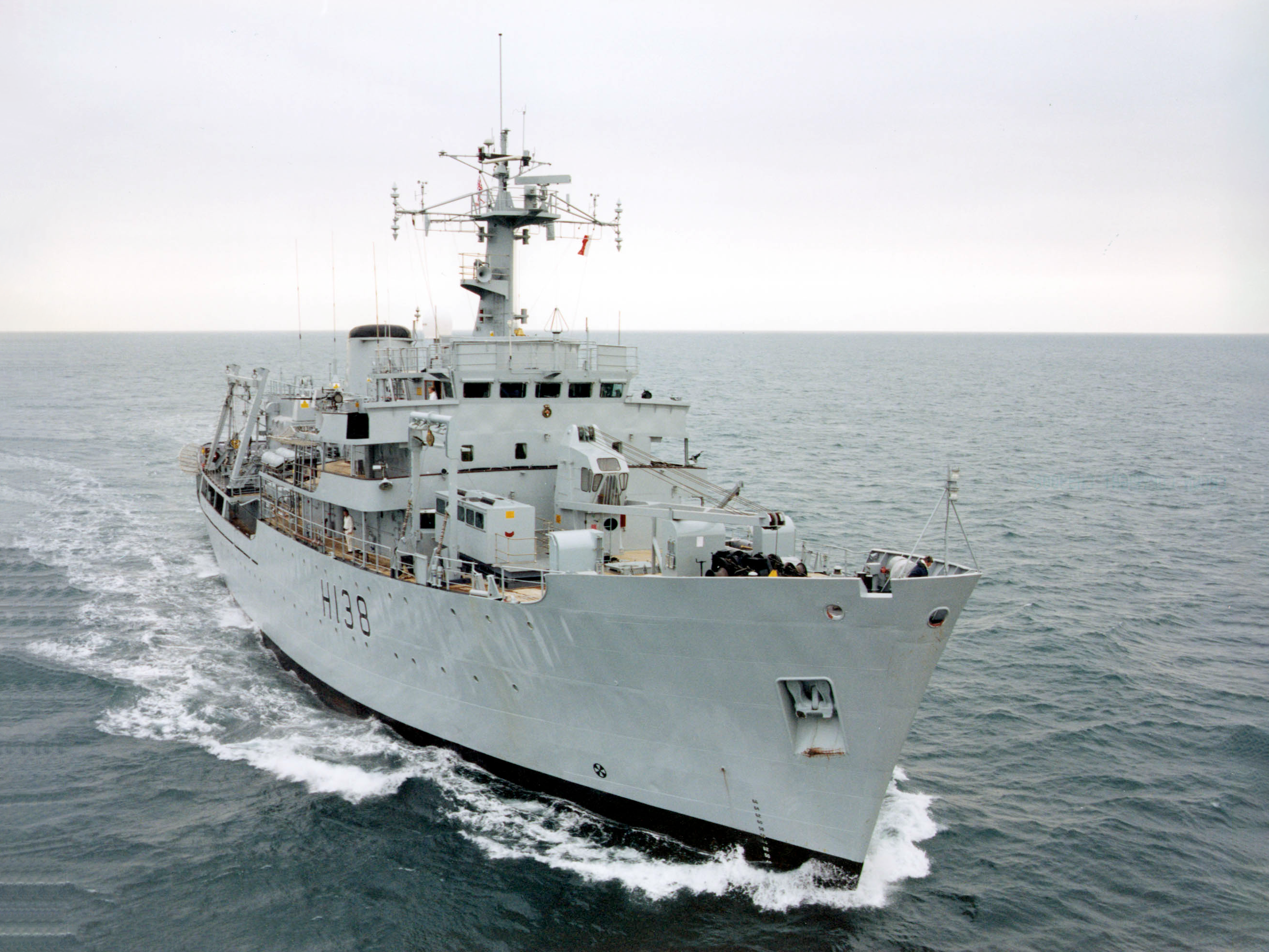HMS Herald (H138) - Port Side View At Sea - Royal Navy Hecla Class ...