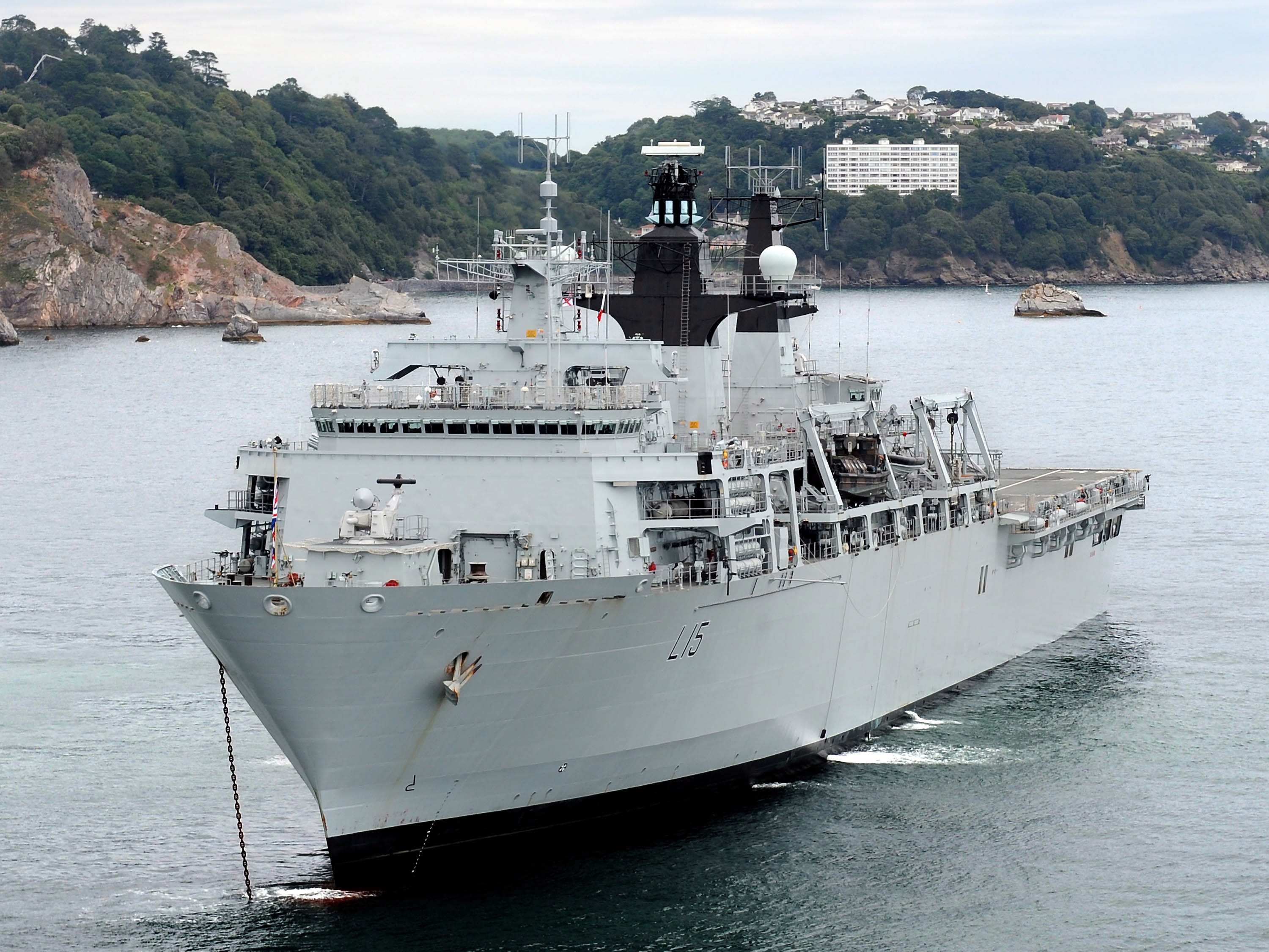 HMS Bulwark (L15) Royal Navy Albion Class Amphibious Ship At Anchor 20 ...
