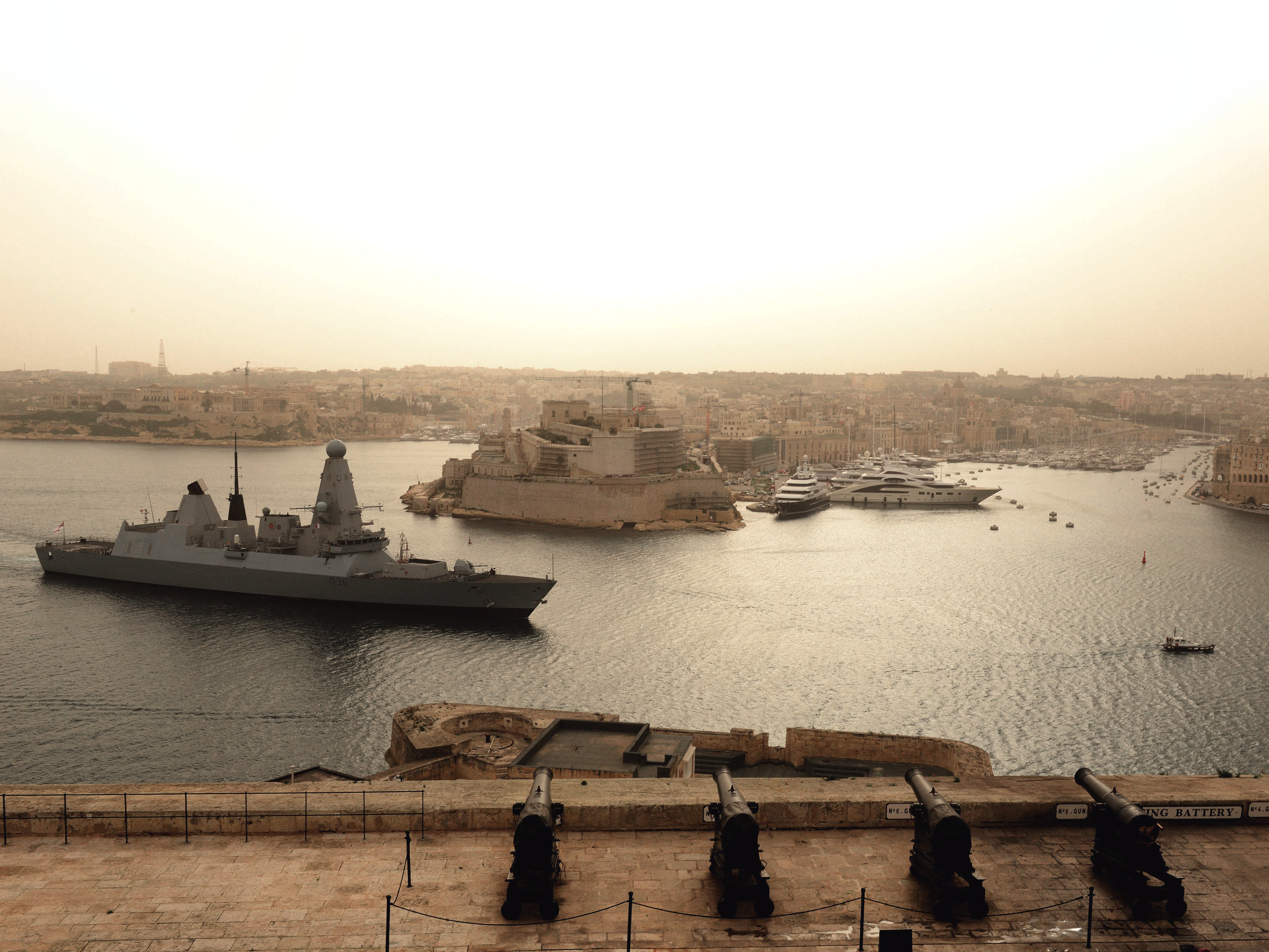 HMS Defender (D36) Royal Navy Type 45 Destroyer Enters Valletta 2014 P ...