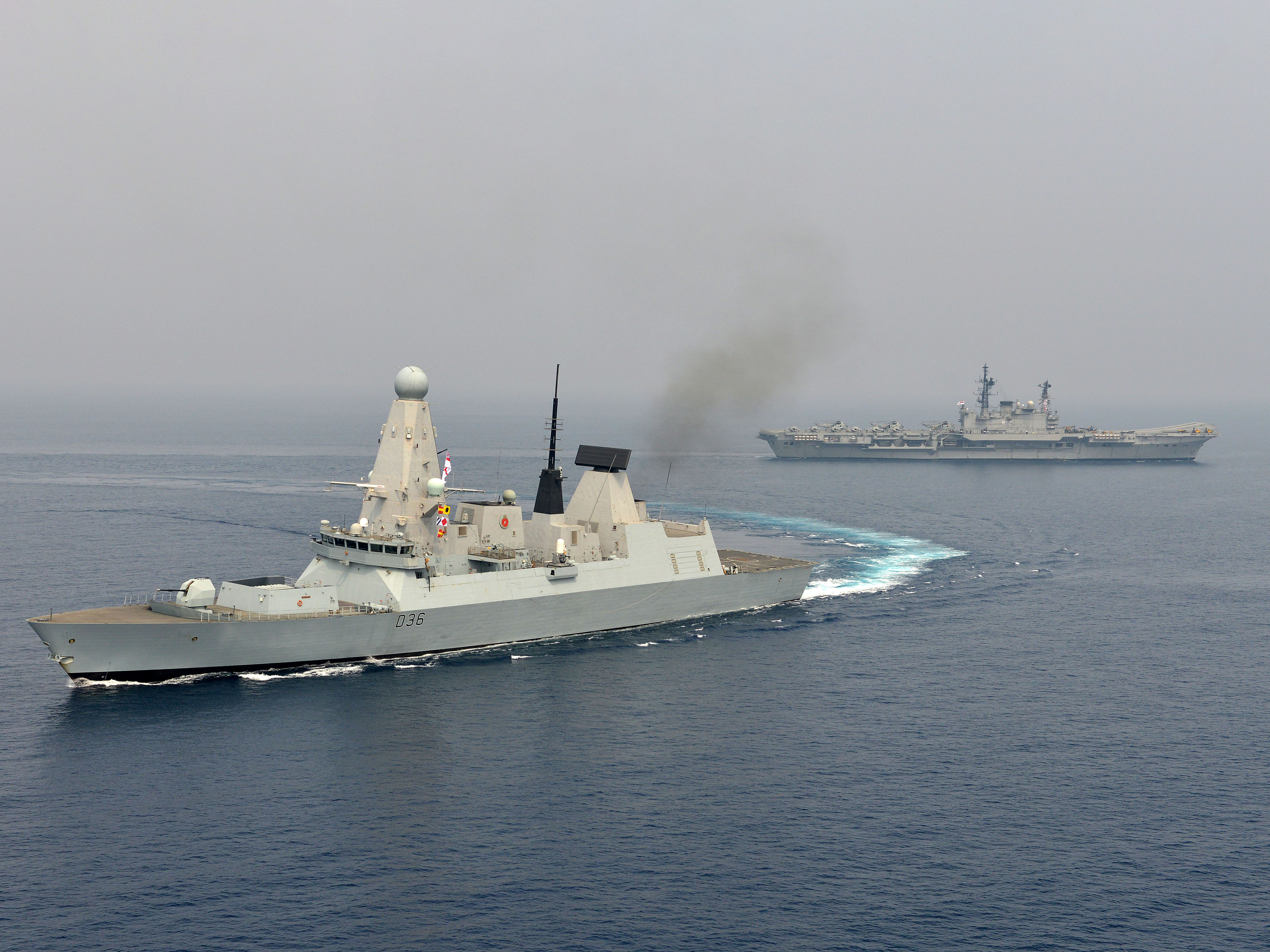 HMS Defender (D36) Royal Navy Type 45 Destroyer With INS VIRAAT Photo ...
