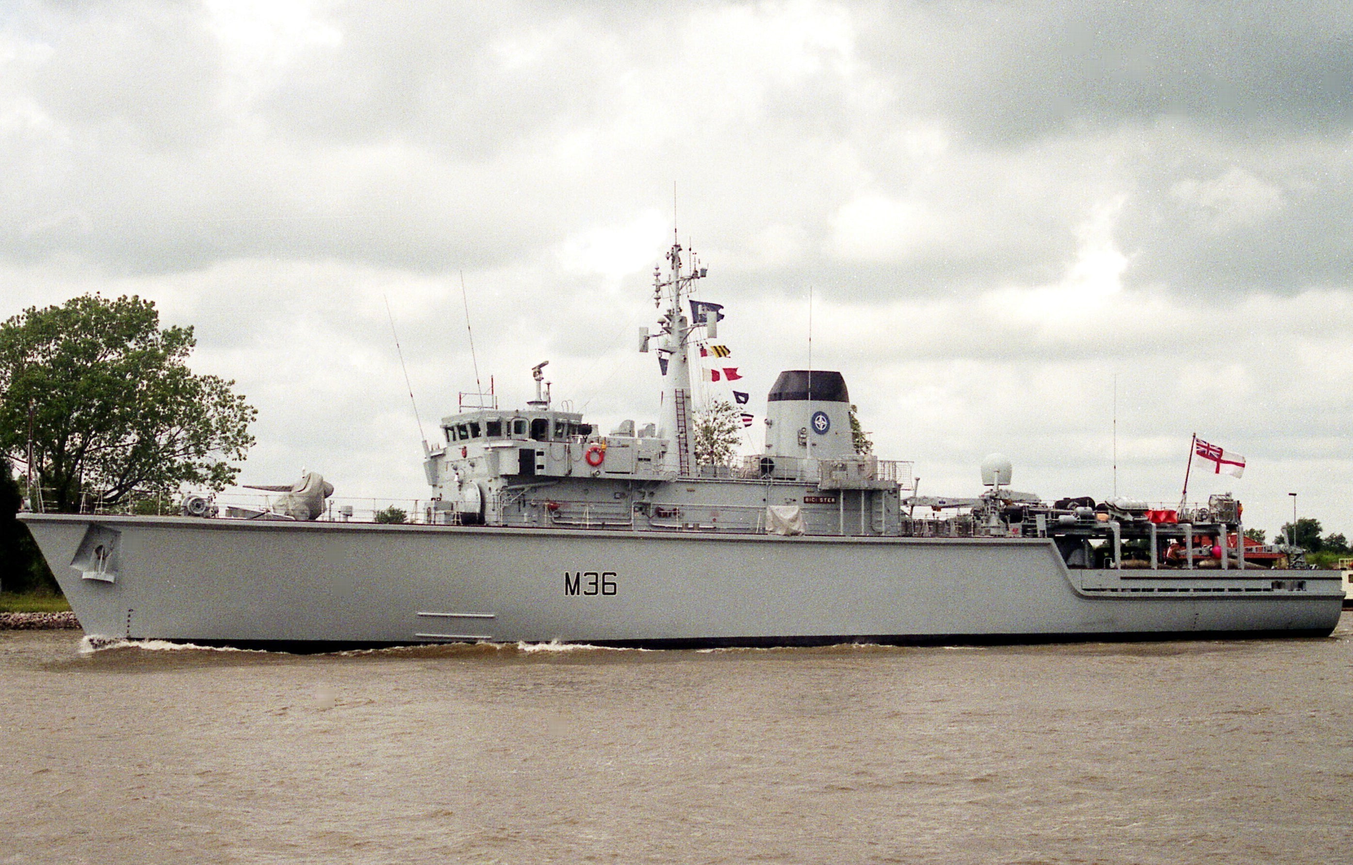 HMS Bicester (M36) Royal Navy Hunt Class Mine Warfare Vessel Port View ...