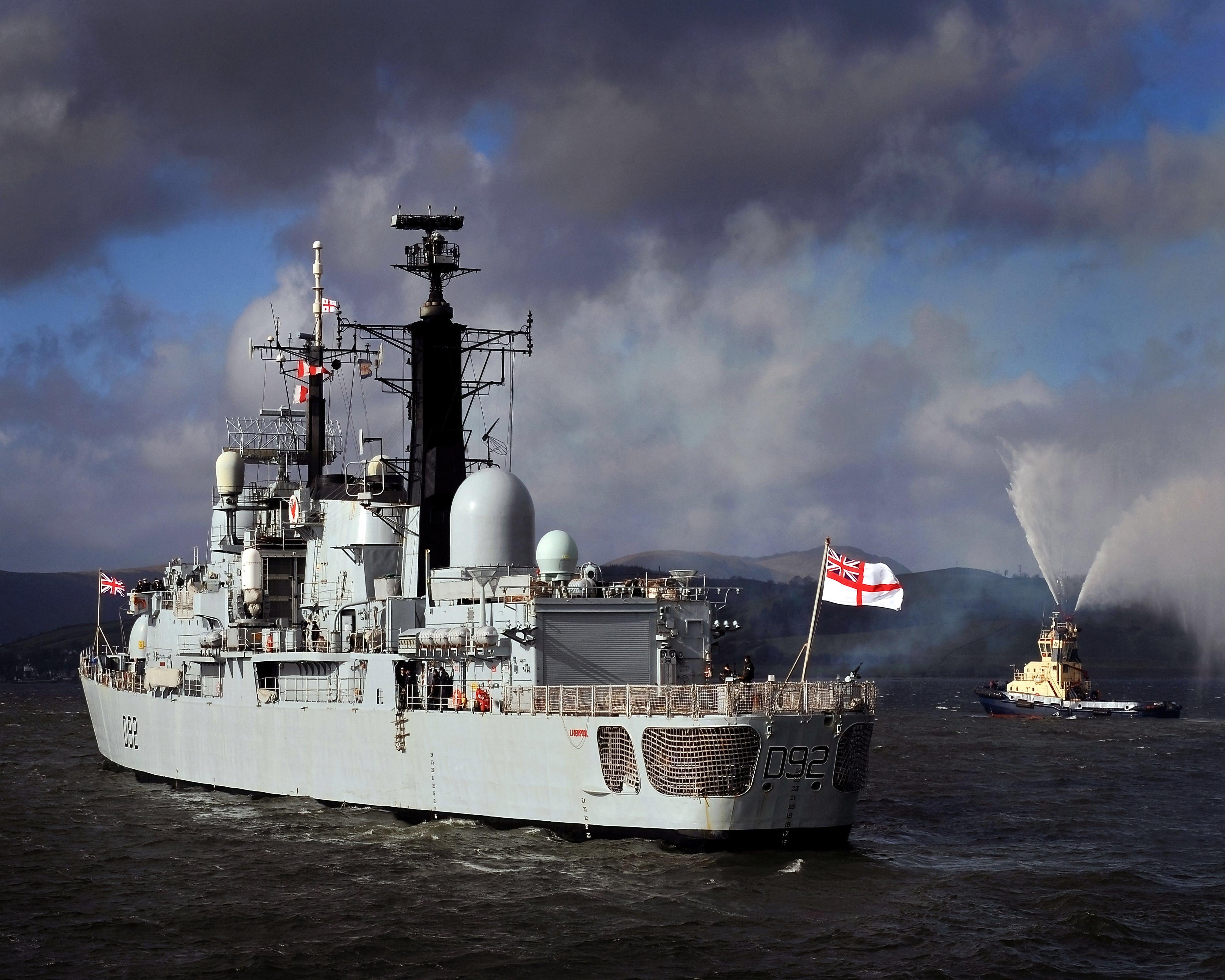 HMS Liverpool (D92) - With Tug - Royal Navy Type 42 Destroyer Photo ...