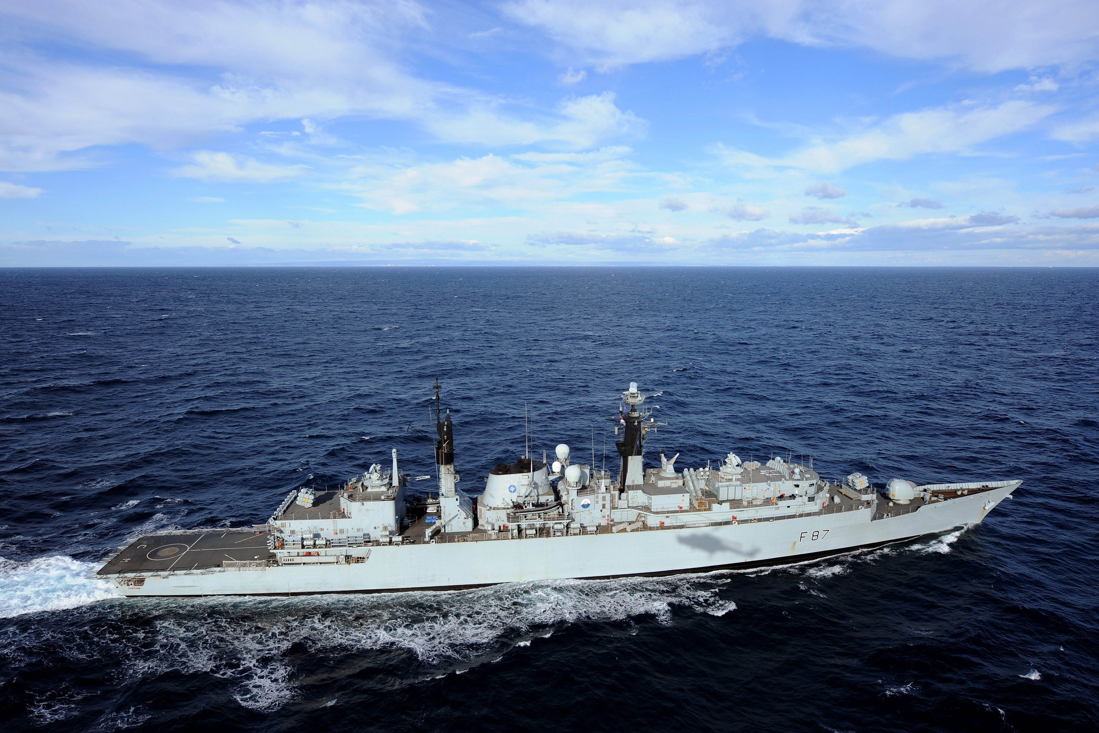 HMS Chatham (F87) Royal Navy Type 22 Frigate From a Helicopter Photo P ...