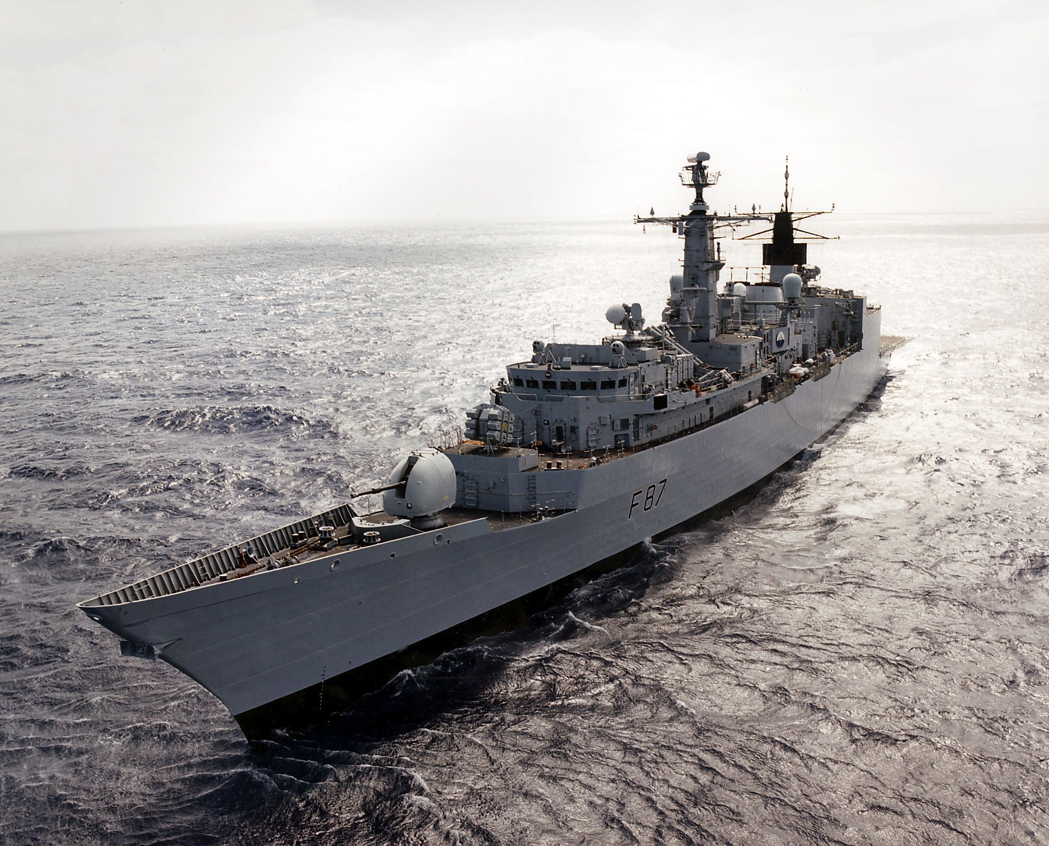 HMS Chatham (F87) Royal Navy Type 22 Frigate Port Bow View at Sunset P ...