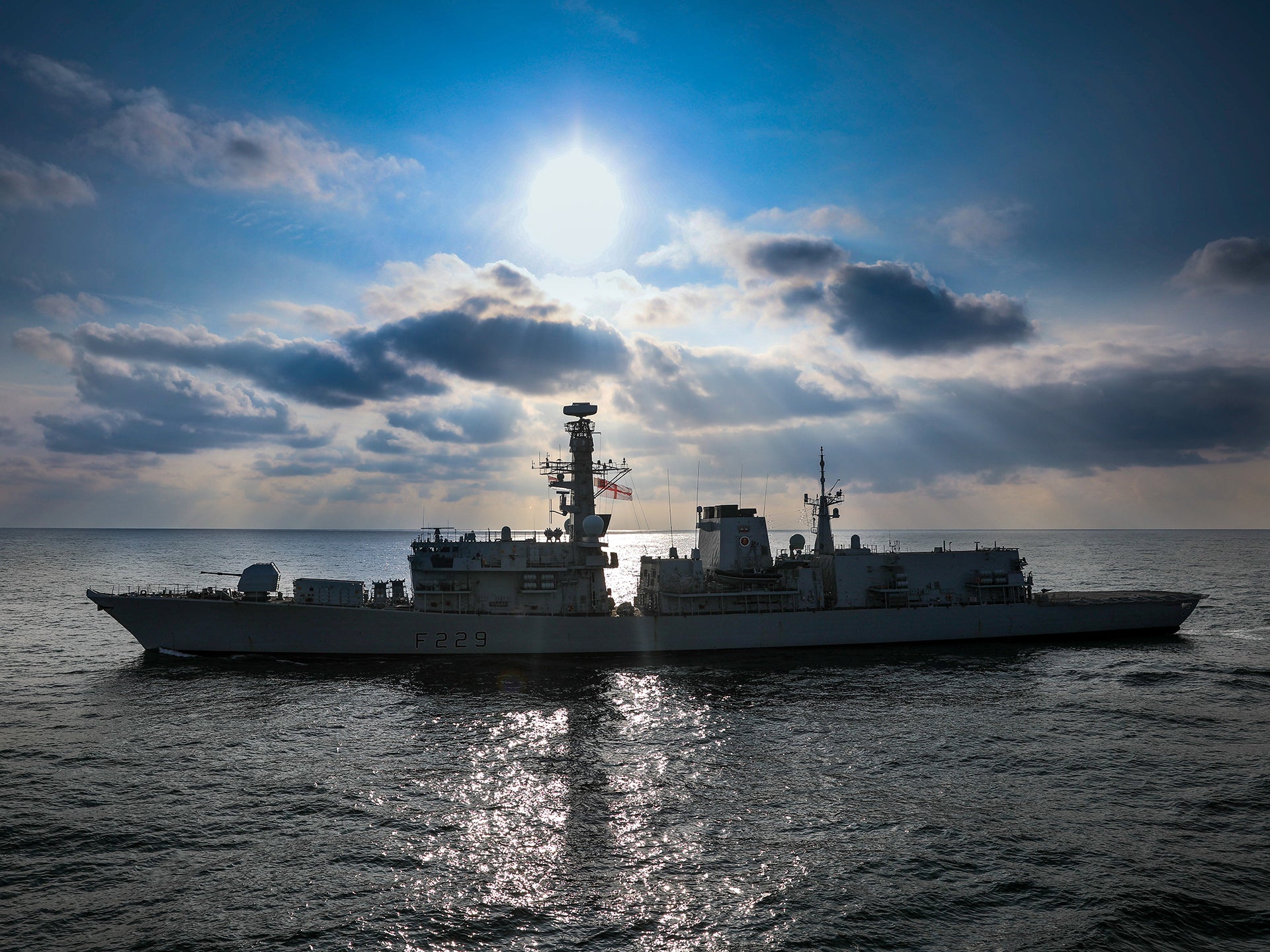 HMS Lancaster (F229) - Port Beam View At Sea - Royal Navy Type 23 ...