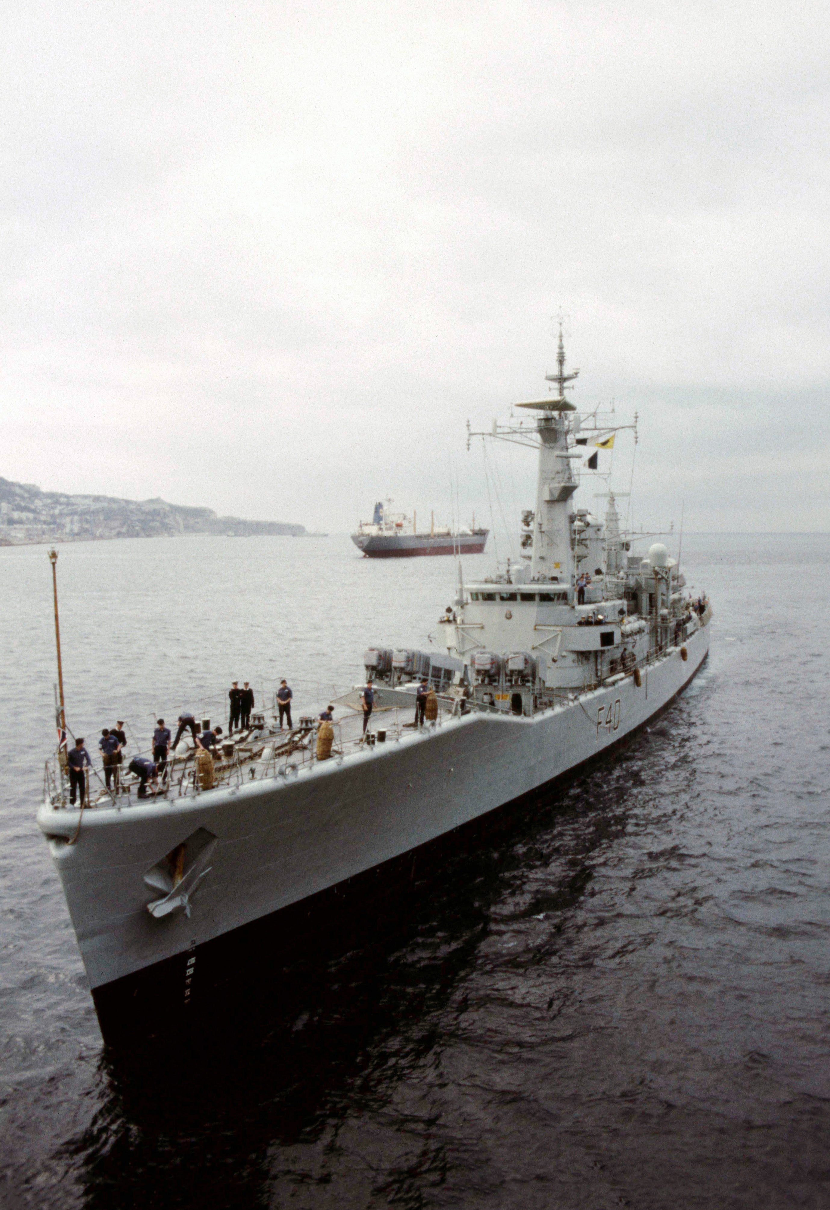 HMS Sirius (F40) - High Port Bow View - Royal Navy Leander Class ...