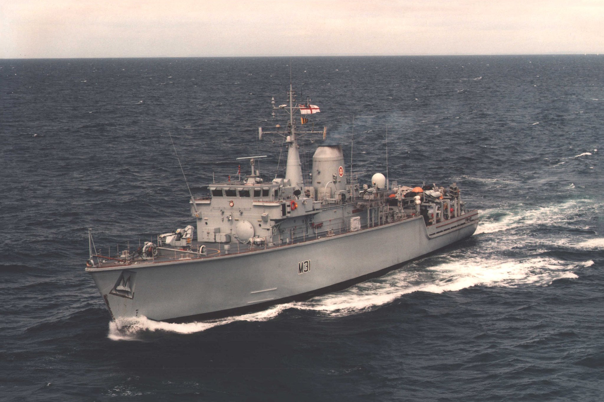 HMS Cattistock (M31) Royal Navy Hunt Class MineHunter Port Side View a ...
