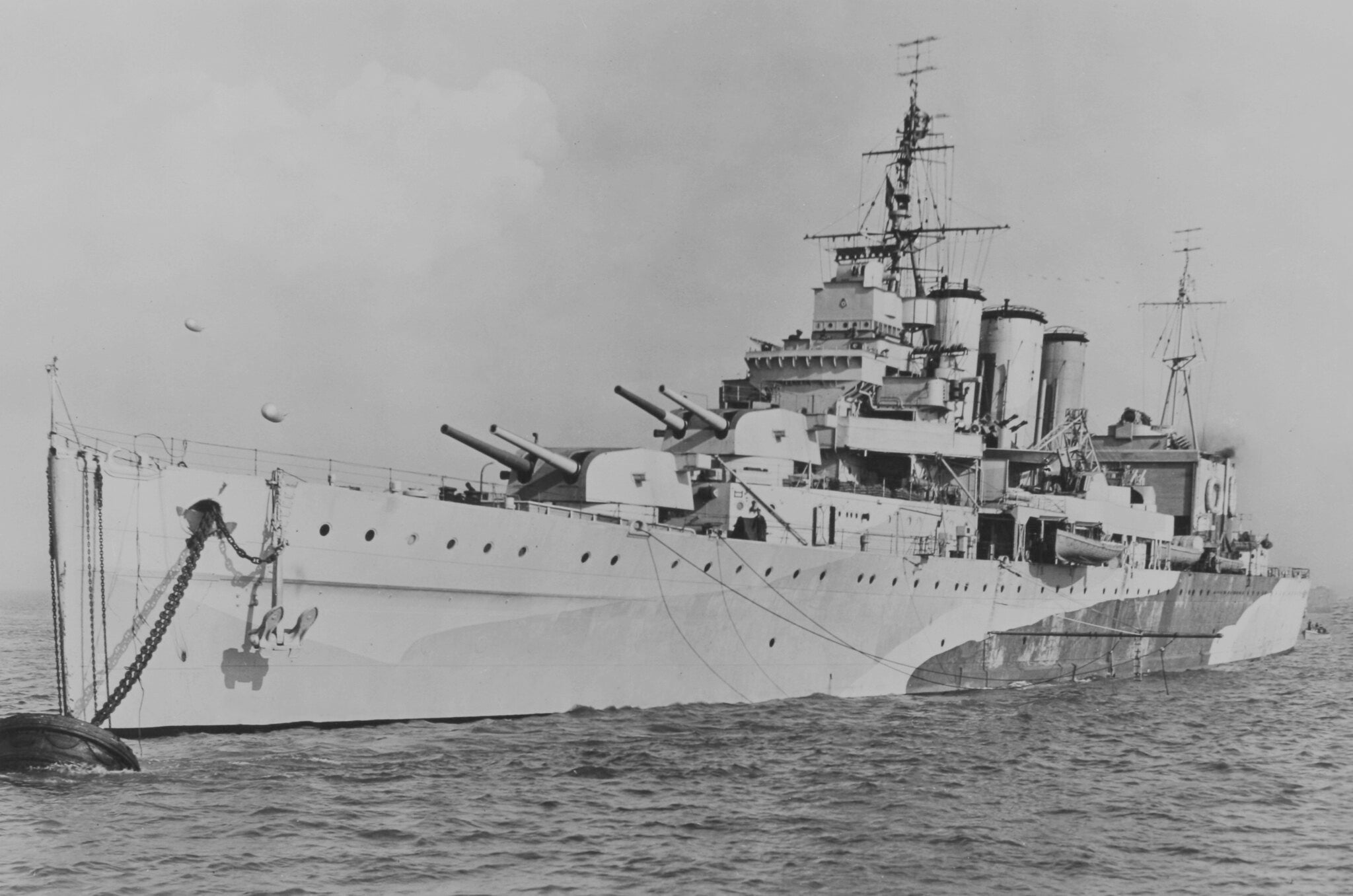 HMS Cumberland (57) Royal Navy County Class Cruiser Warship At a Buoy ...