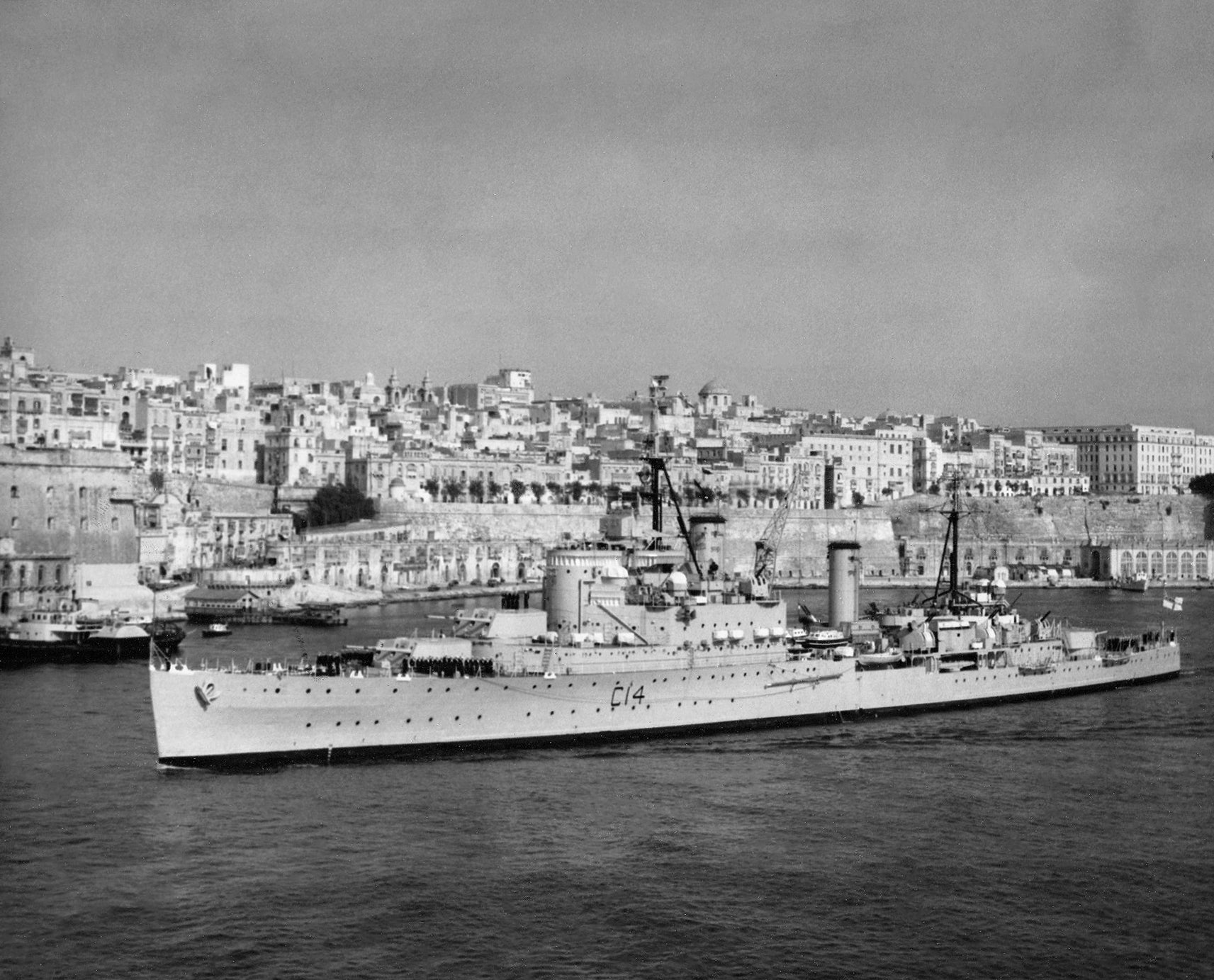 HMS Kenya (C14) - Valletta Malta - Royal Navy Fiji Class Light Cruiser ...