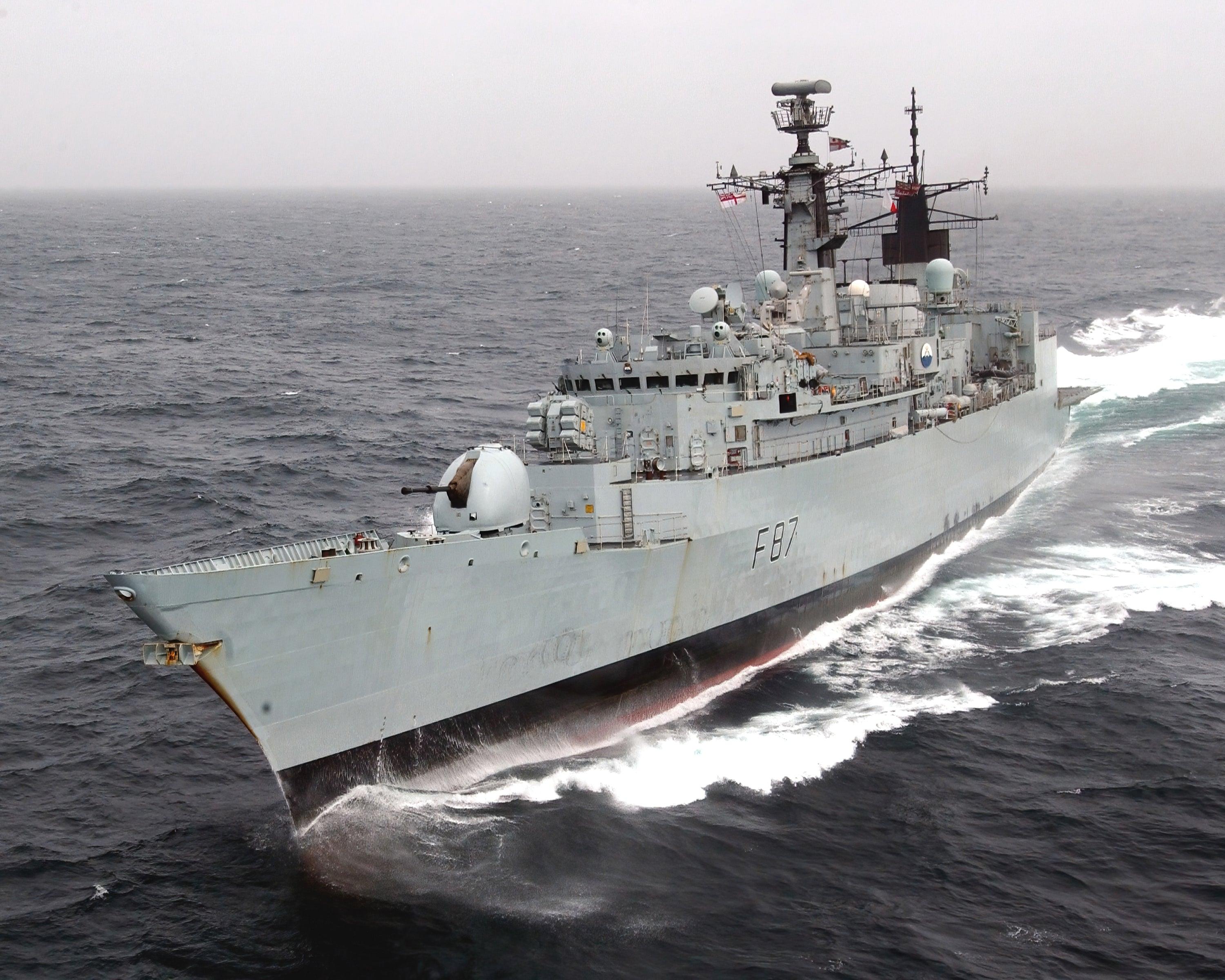 HMS Chatham (F87) Royal Navy Type 22 Frigate Underway Port Bow View Ph ...