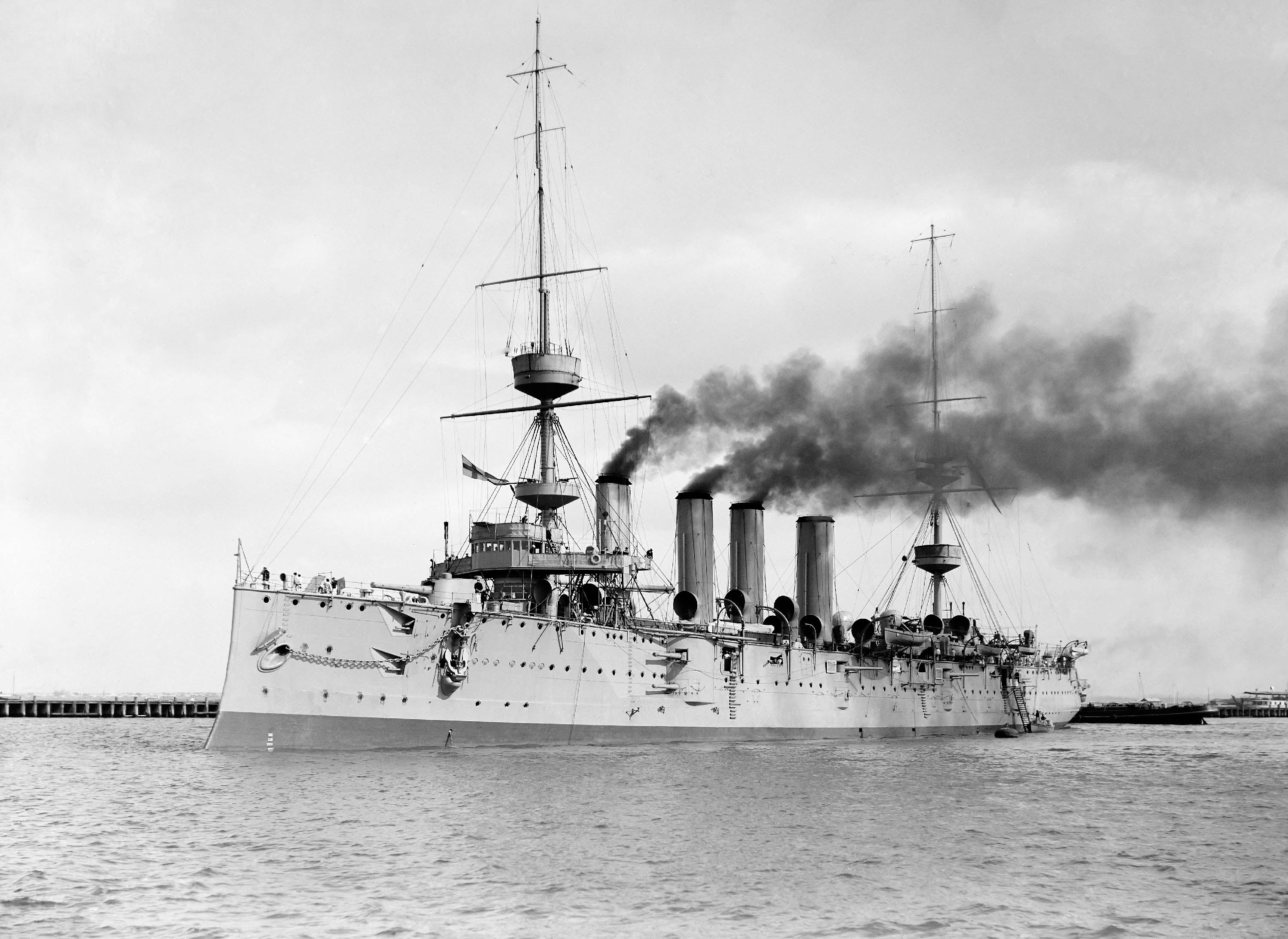 HMS Powerful (1895) - Port Side View - Royal Navy Danae Class Cruiser ...